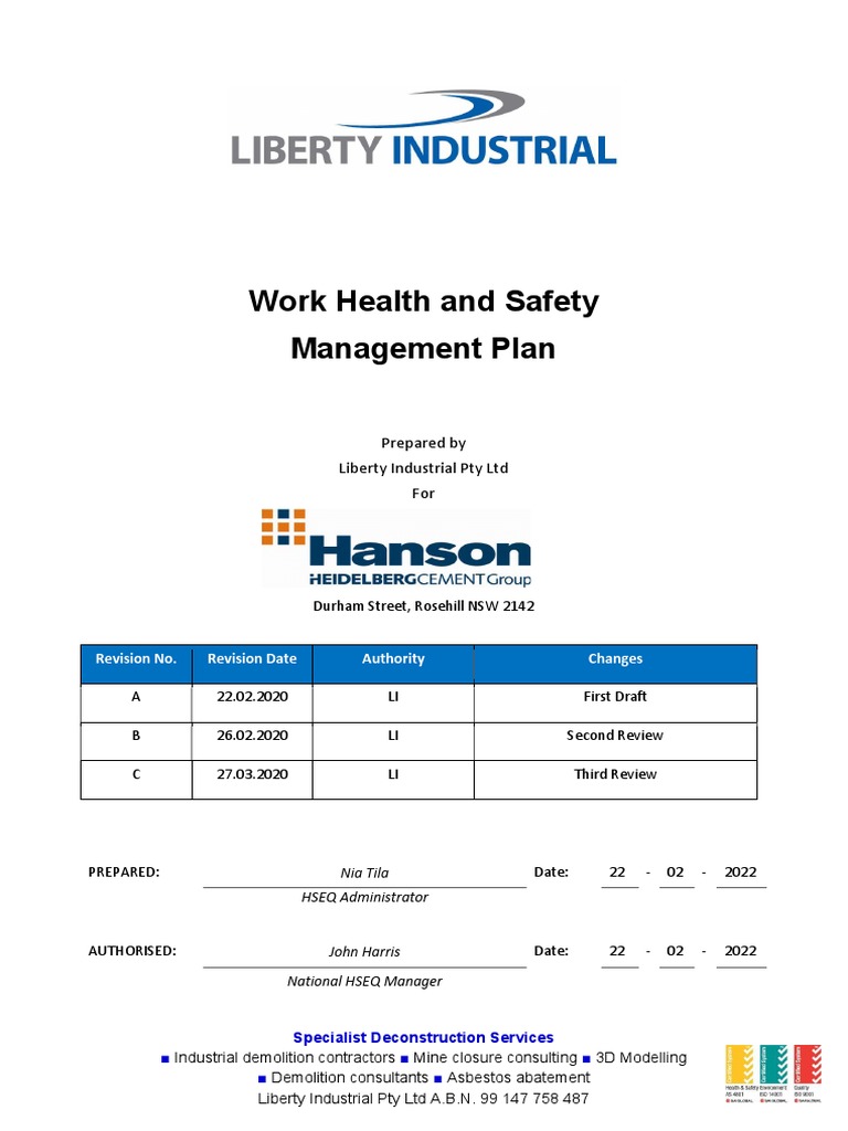 MP 06 Hanson Whs Management Plan - Revc | PDF | Occupational Safety And ...