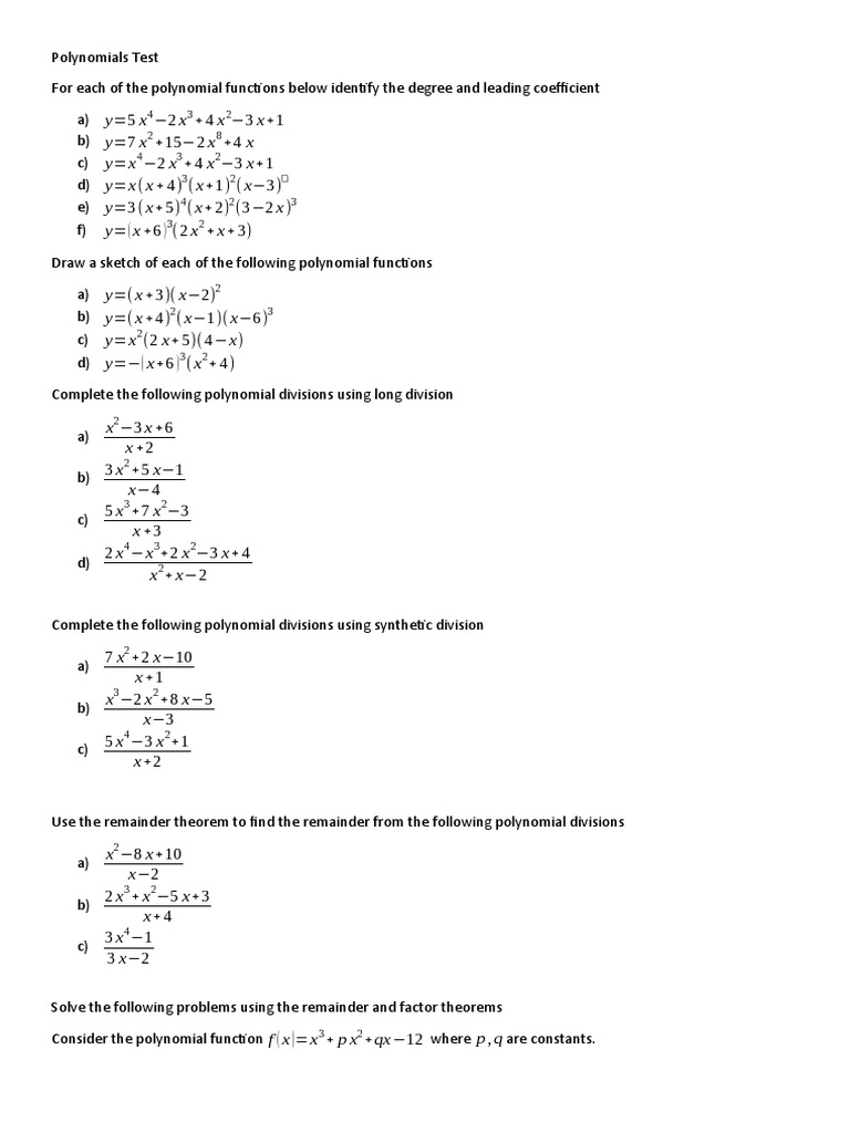 Polynomials Test | PDF