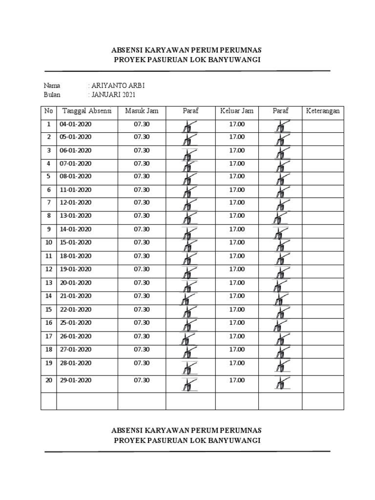 Absen Ariyanto Dan Akik 2021 | PDF