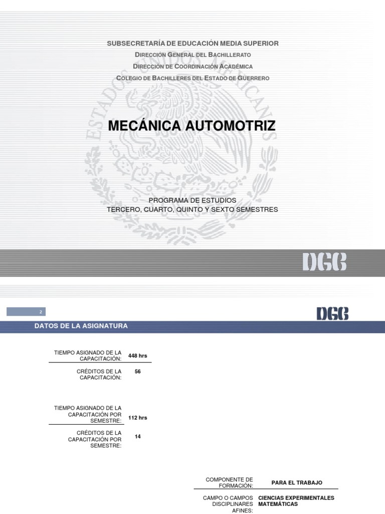 Programa de Estudios en Mecánica Automotriz | PDF | Evaluación ...