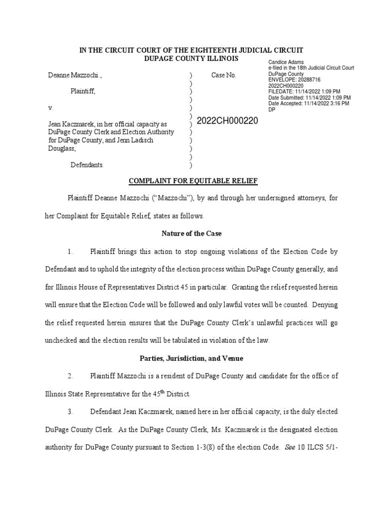 Deanne Mazzochi Complaint Against DuPage County Clerk | PDF | Postal ...