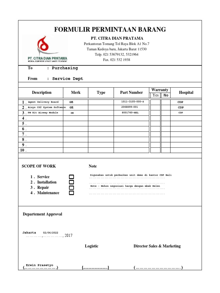 formulir permintaan barang (1) | PDF