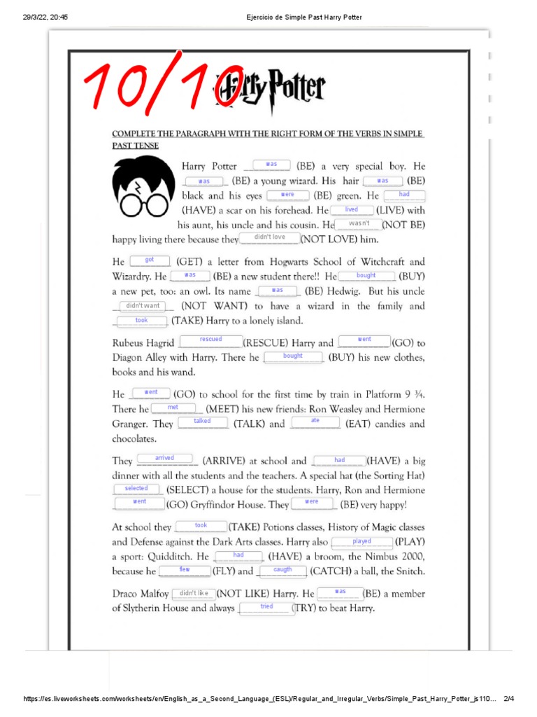 Ejercicio de Simple Past Harry Potter | PDF