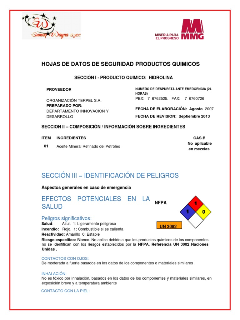 017 Hojas de Datos de Seguridad Productos Quimicos | PDF | Agua | Incendios