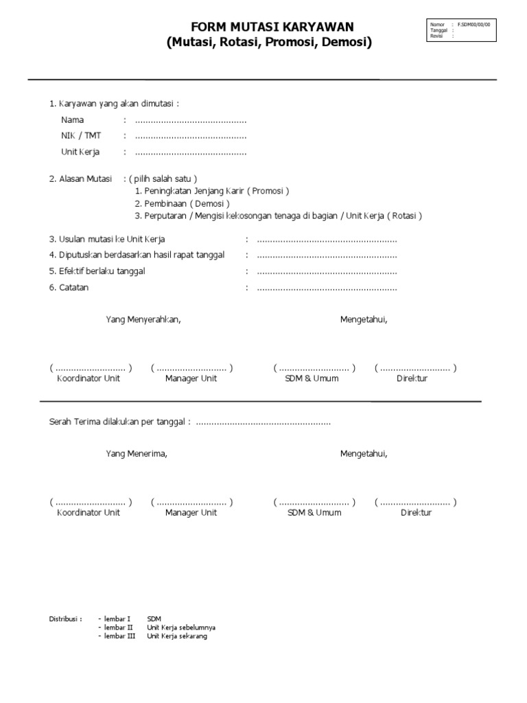 Contoh Form Mutasi Karyawan | PDF | Bisnis