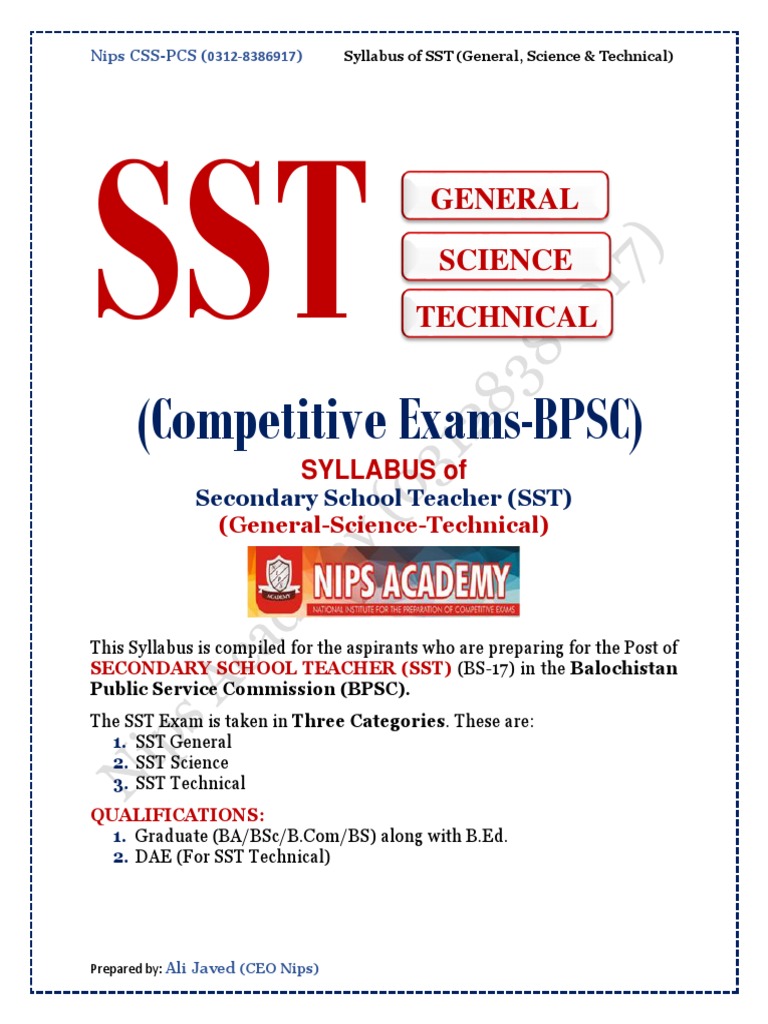 Syllabus of SST (Gen & SC) - Nips Academy (22nd Sept, 2021) | PDF