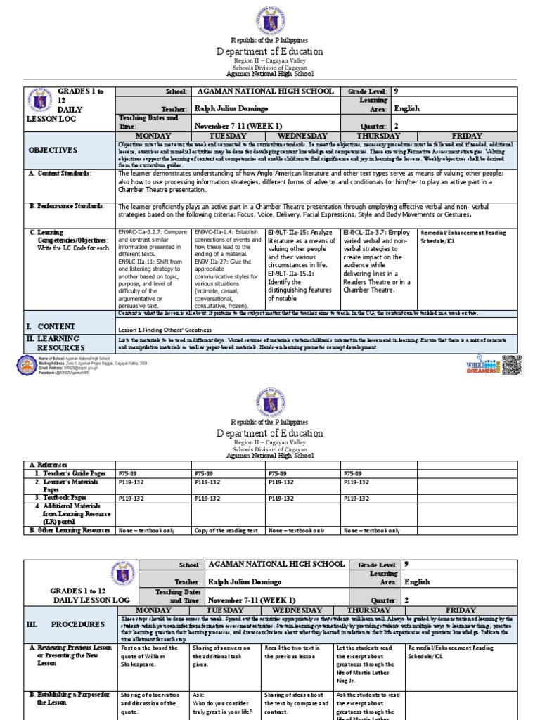 Daily Lesson Log | PDF