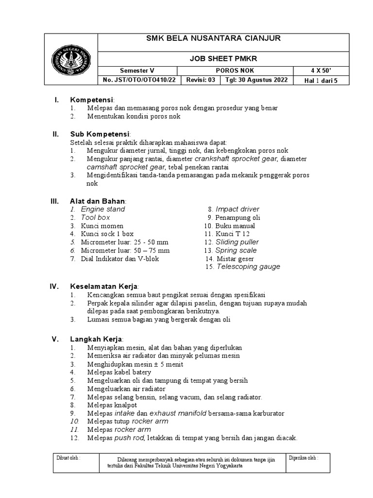 Jobsheet TMB 6 Poros Nok | PDF