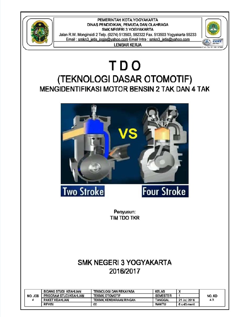 PDF Job Sheet Tdo 4 Mengidentifikasi Motor Bensin 2 Tak Dan 4 Tak Compress | PDF