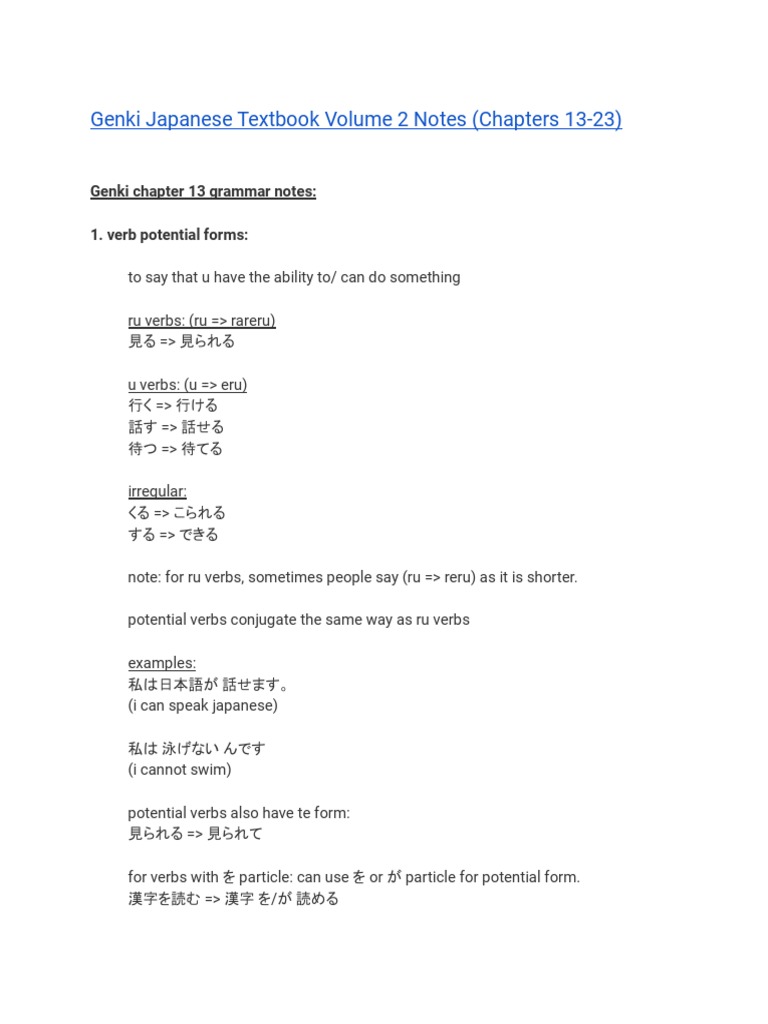 Genki Volume 2 Grammar Notes (Ch 13-23) | PDF | Philosophy | Foreign ...