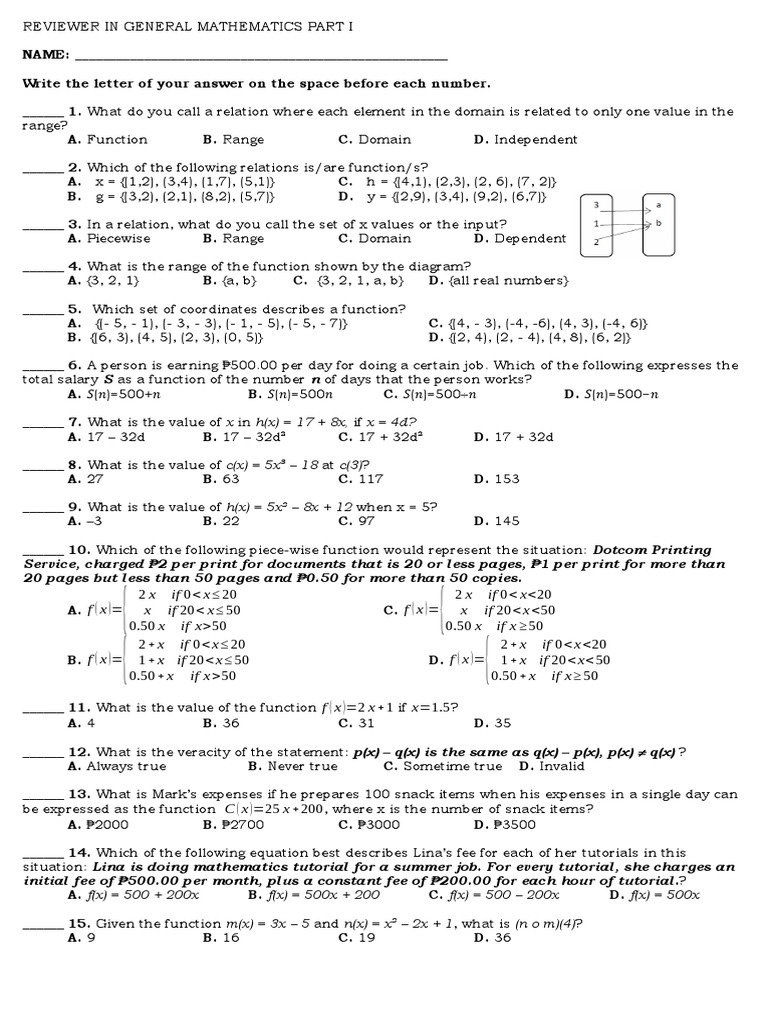Reviewer in General Mathematics Part I | Download Free PDF | Function (Mathematics ...