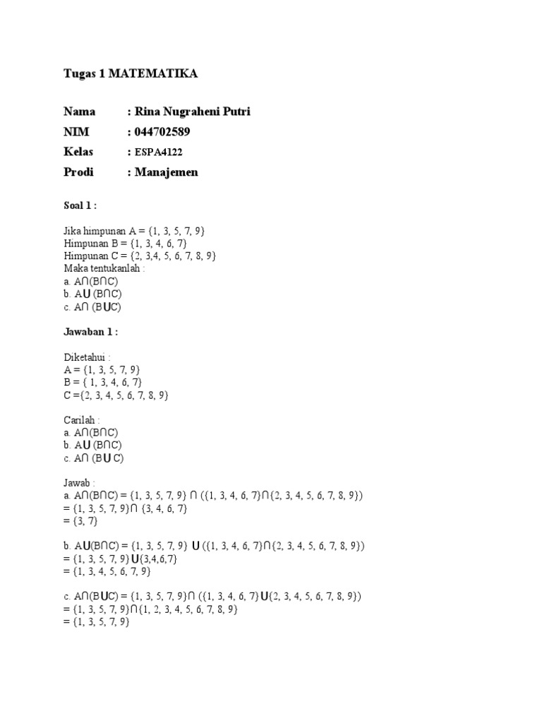 Tugas 1 Matematika | PDF