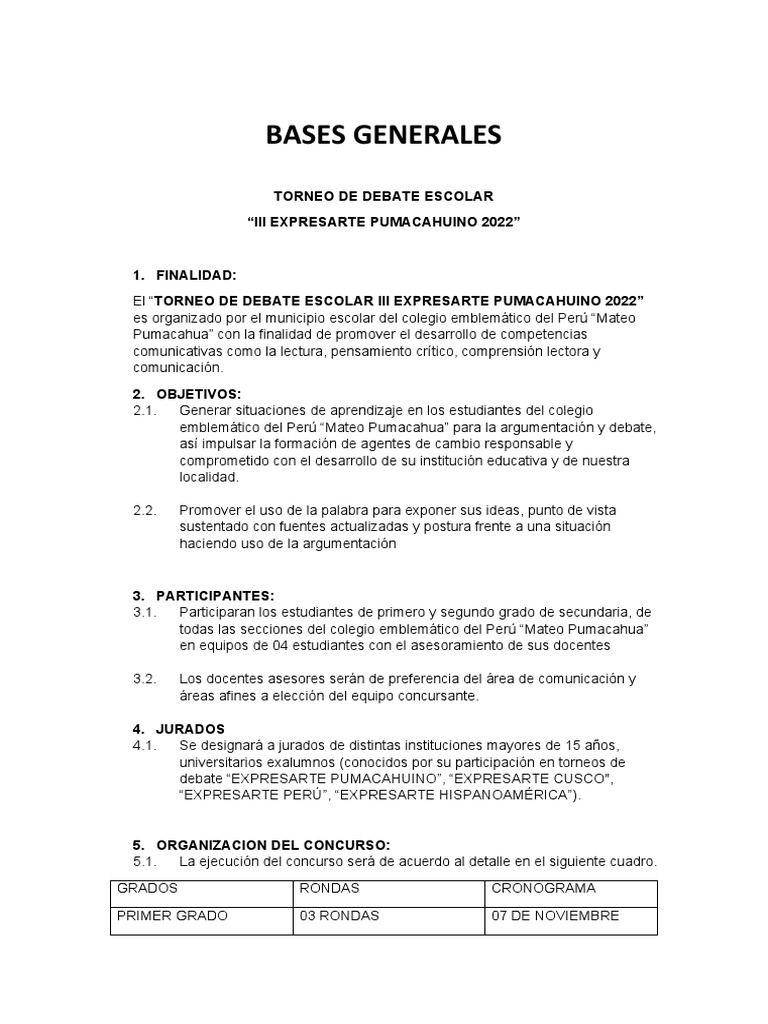 Bases Generales Torneo de Debate | PDF | Ciencia cognitiva | Cognición