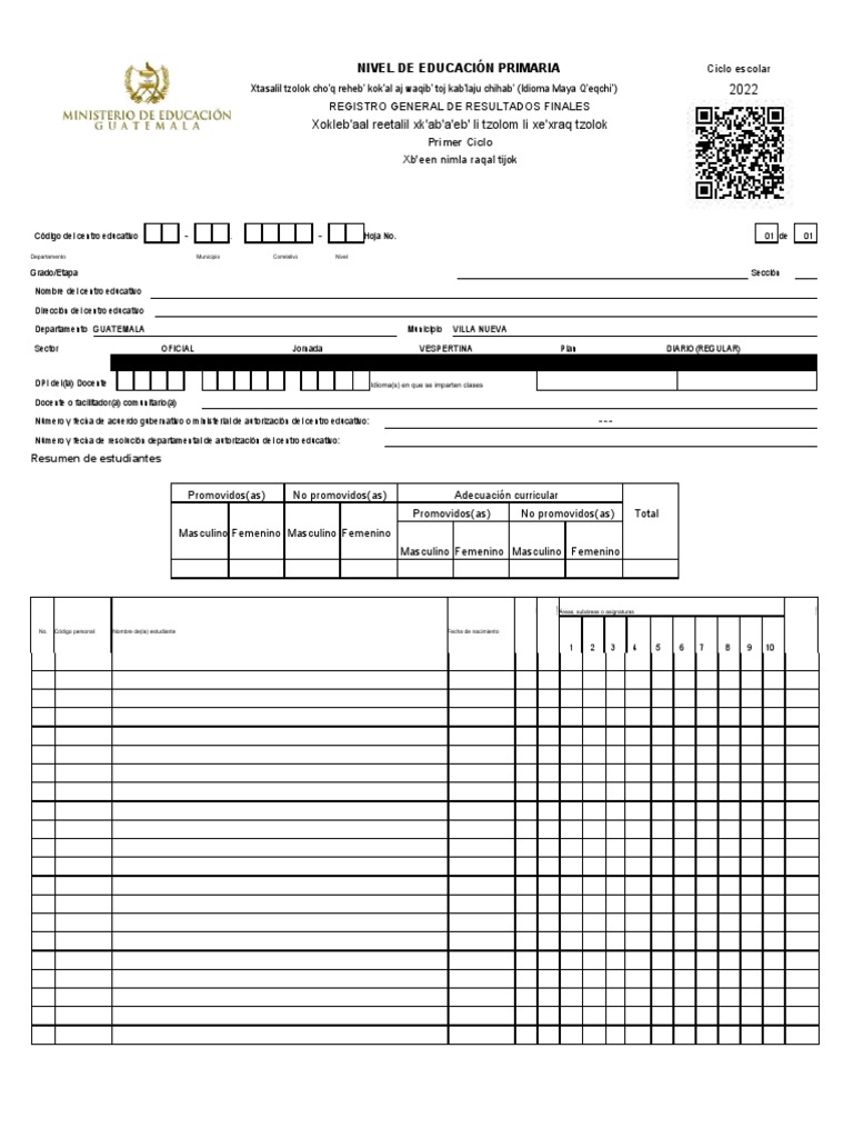 Formato de Cuadro Prim Primer Ciclo Primero A Tercero | PDF