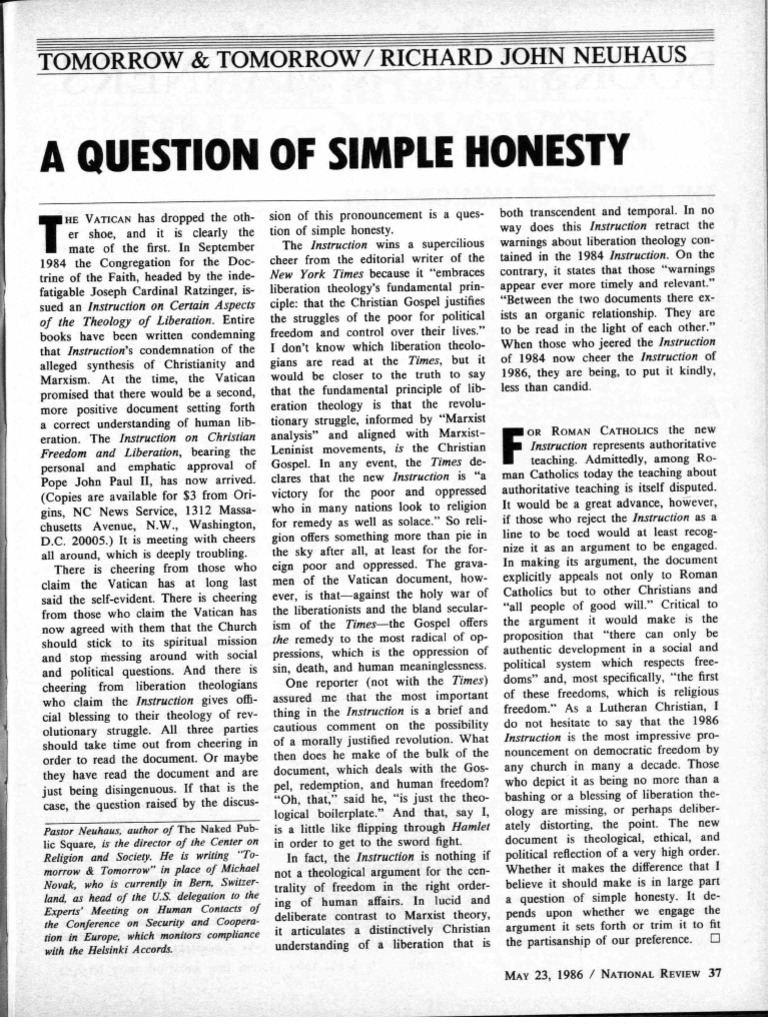 A Question of Simple Honesty | PDF | Catholic Church | Theology