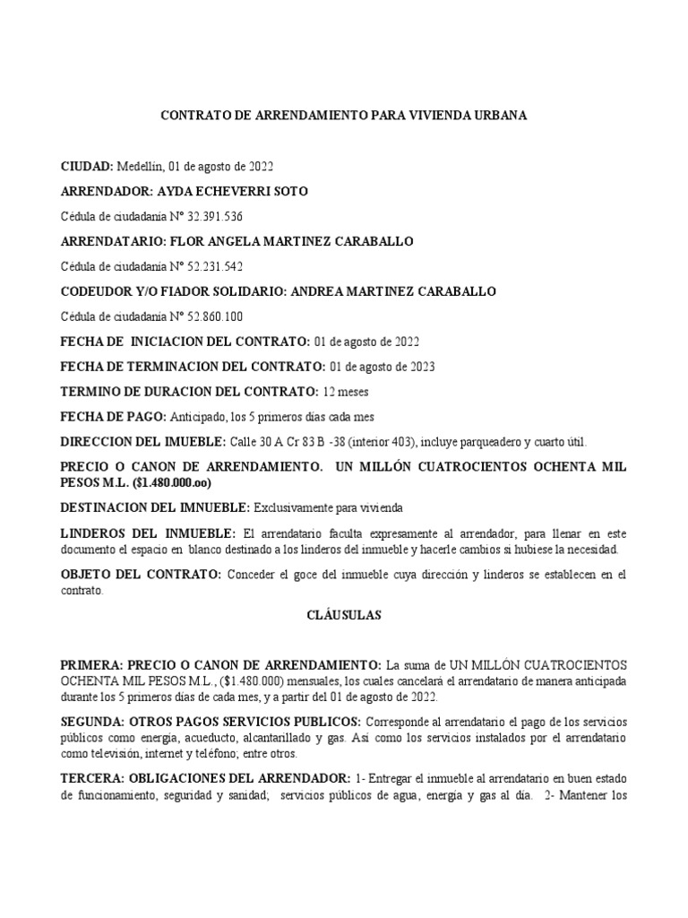 Contrato de Arriendo Casa 403 | PDF