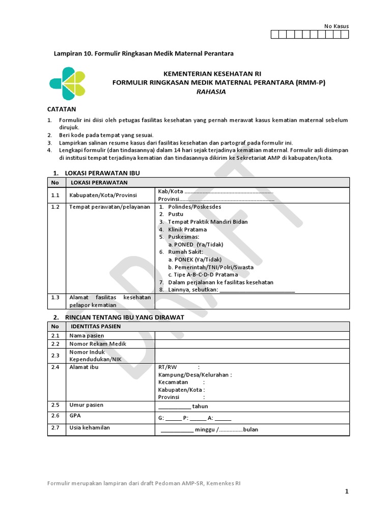 Formulir RMMP (Ringkasan Medik Maternal Perantara) | PDF