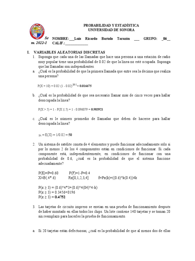 VAD, VAC y Teoremas Límites - Luis Bartolo | PDF | Desviación Estándar ...