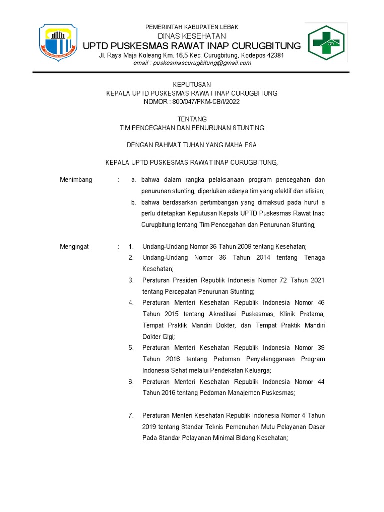 SK Tim Pencegahan Dan Penurunan Stunting (4.1.2-1) | PDF