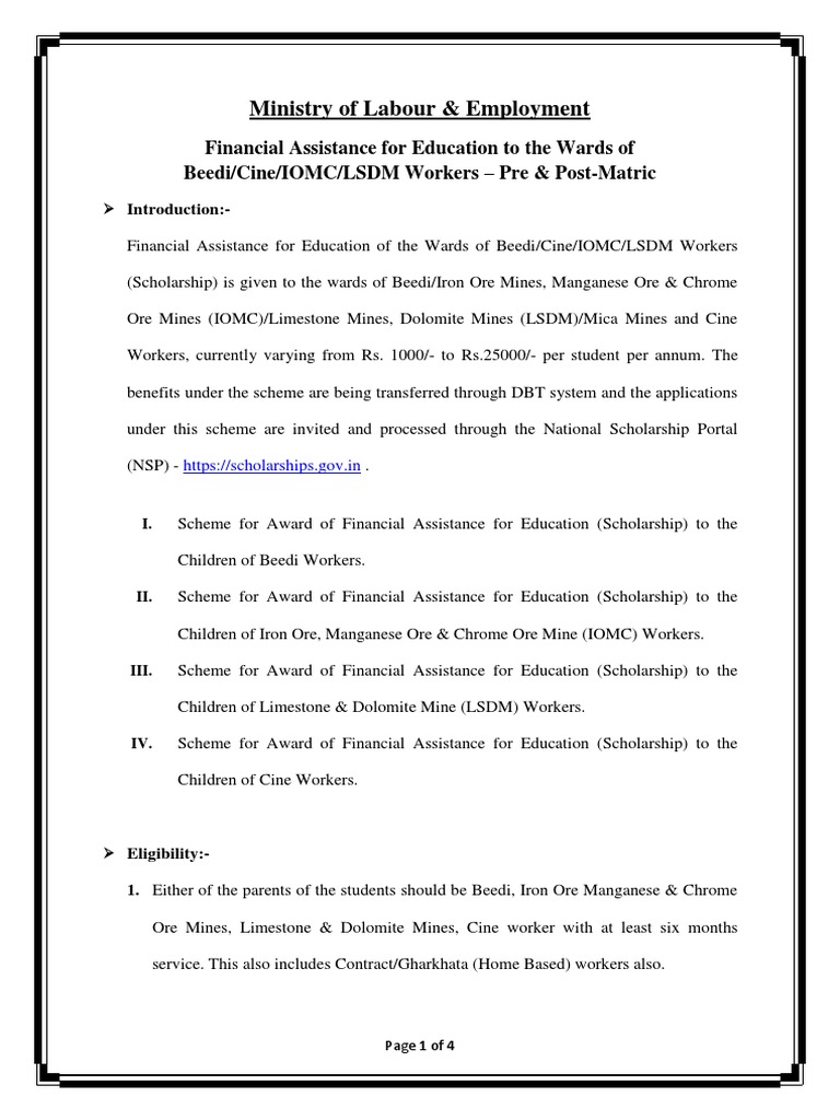 Labour Ministry Guidelines of Scholarhsips Schemes | PDF | Banks ...