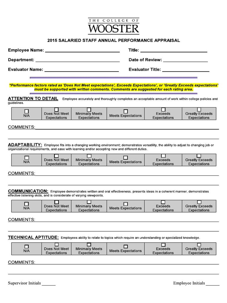 Annual Performance Appraisal Form Example | PDF