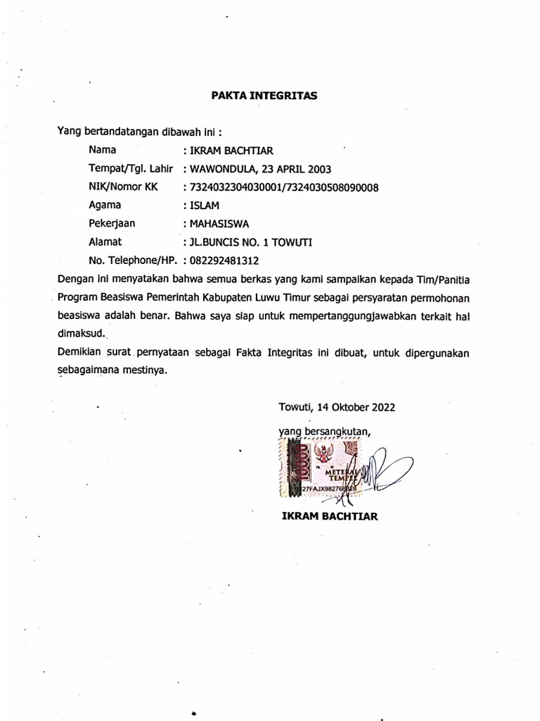 Pakta Integritas | PDF