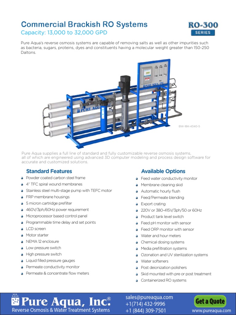 Commercial Brackish Water Reverse Osmosis Bwro Systems | PDF