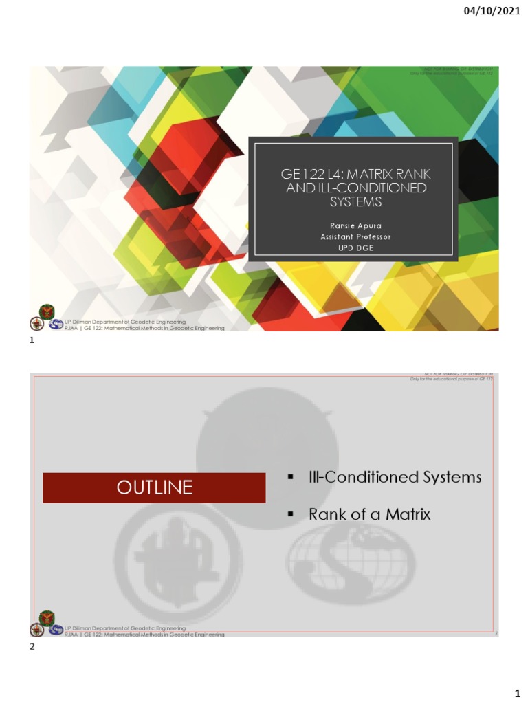 GE 122-Lec4-Matrix Rank and Ill-Conditioned Systems-Handout | PDF | Matrix (Mathematics ...