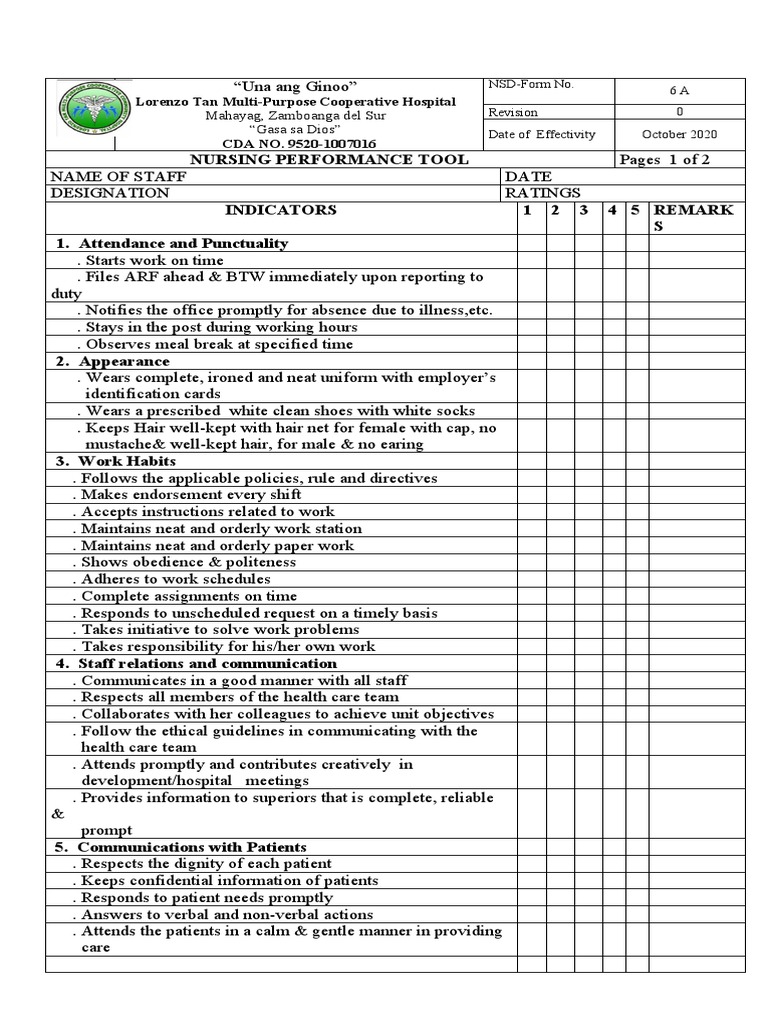 NSD Form 6 A Nursing Performance Tool | PDF | Patient | Health Care