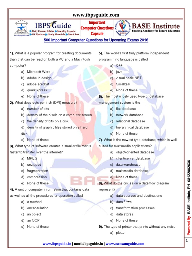 500 Important Computer Questions | PDF | Computers