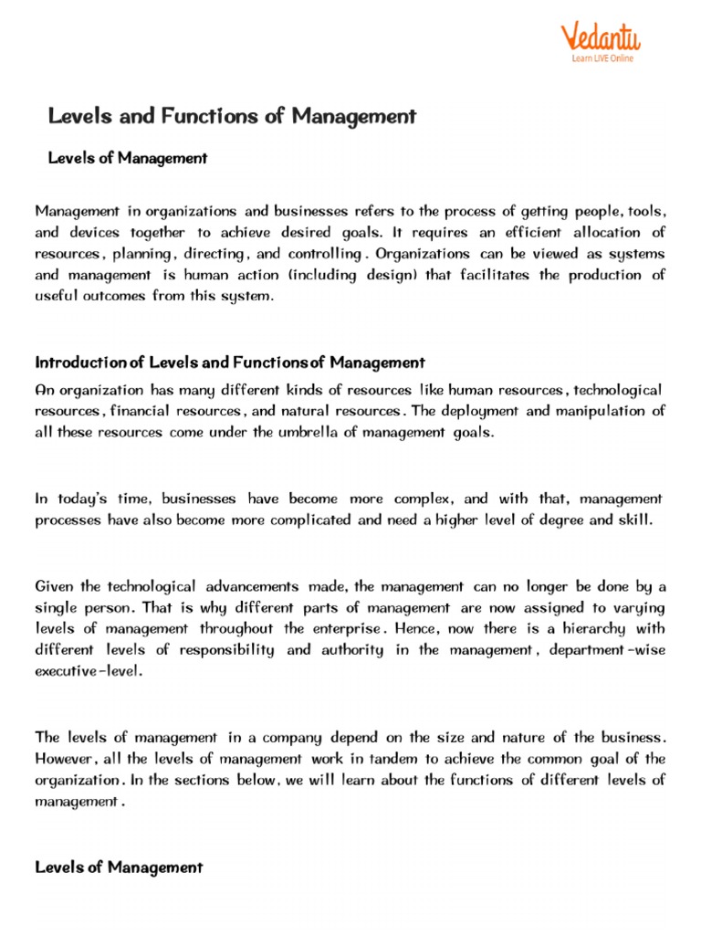 Levels and Functions of Management | PDF