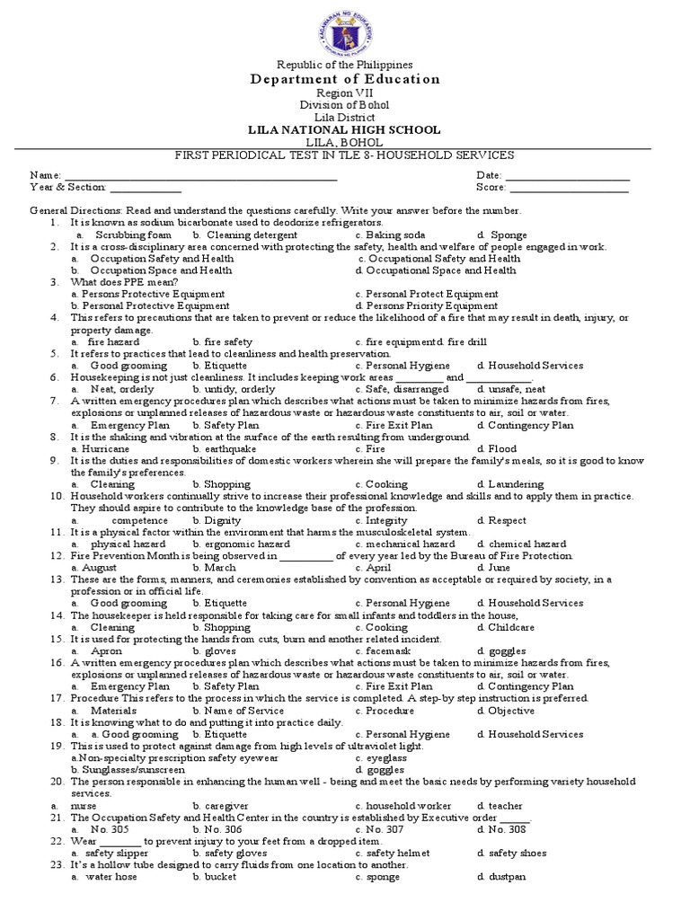 First Summative Test- HS | PDF | Personal Protective Equipment | Glasses