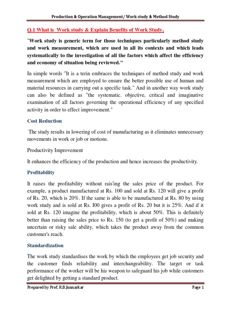 Production & oPERATION wORK STUDY | PDF