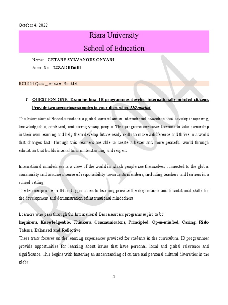 RCI 004 - Answer Booklet FINAL ASSESMENT | PDF | Learning | Teaching Method