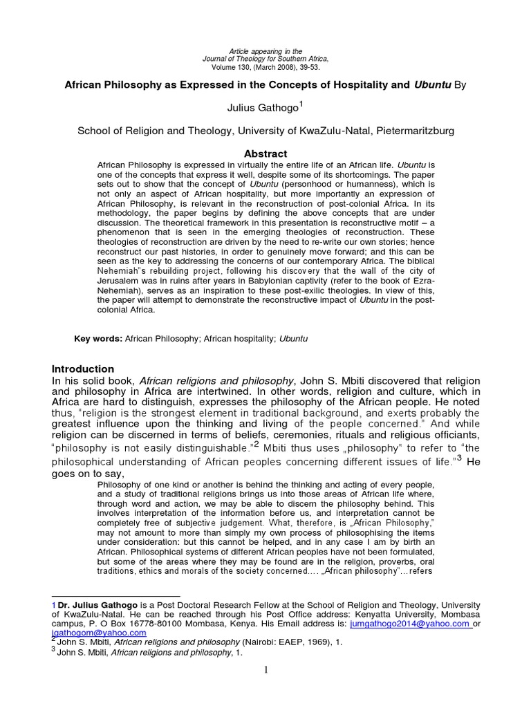 African Philosophy in Ubuntu & Hospitality | PDF