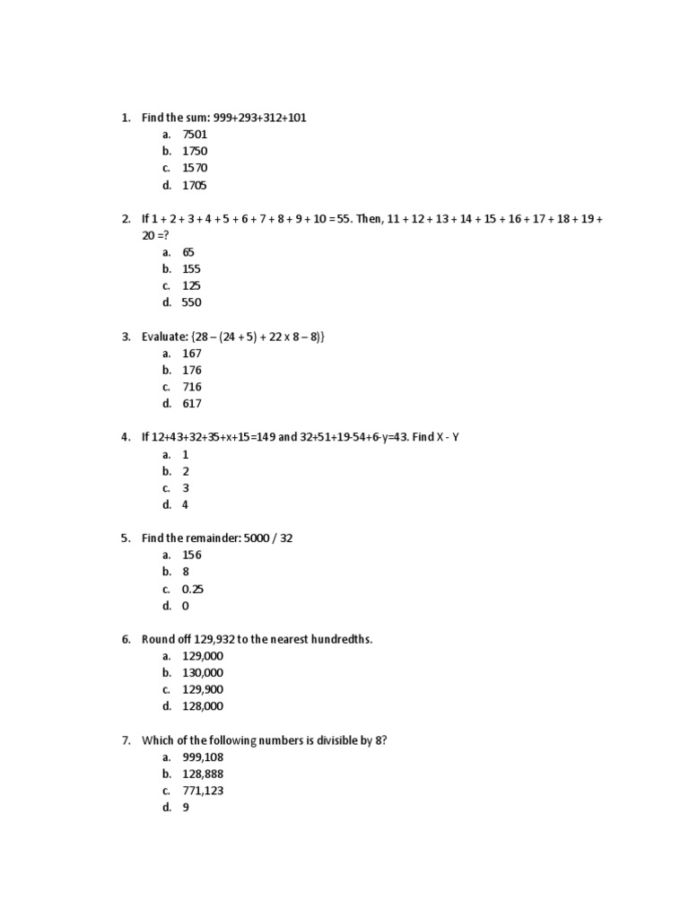 Cse Math Questions