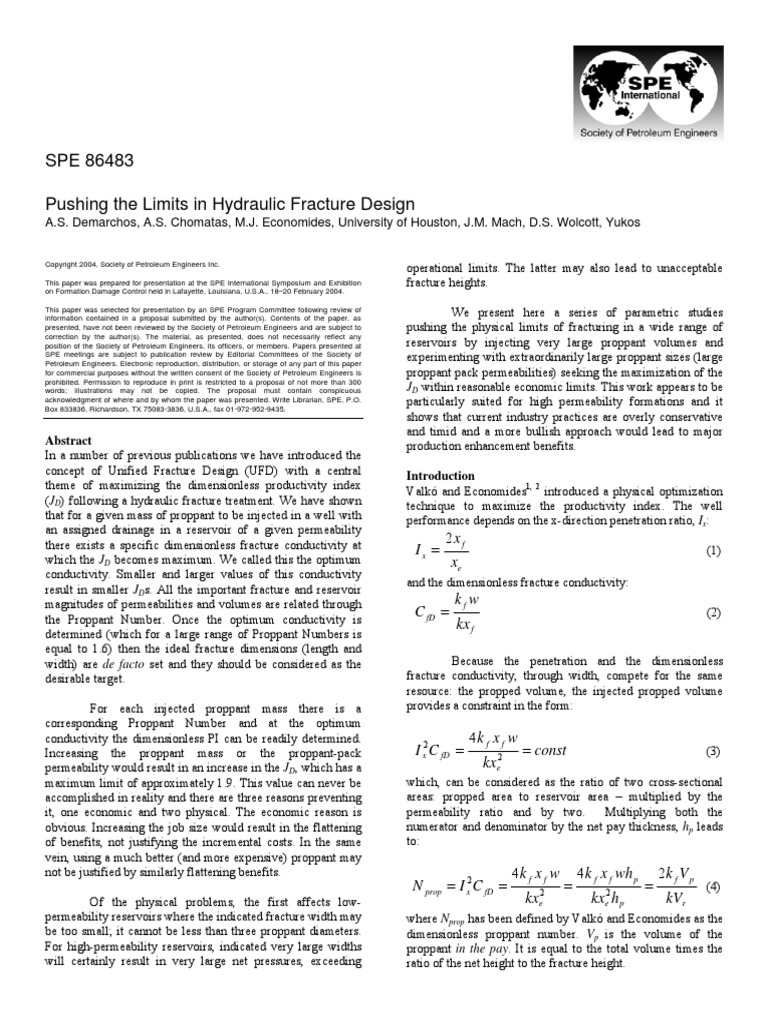 SPE-86483 Pushing The Limits Hydraulic Fracturing | PDF | Mathematical Optimization ...