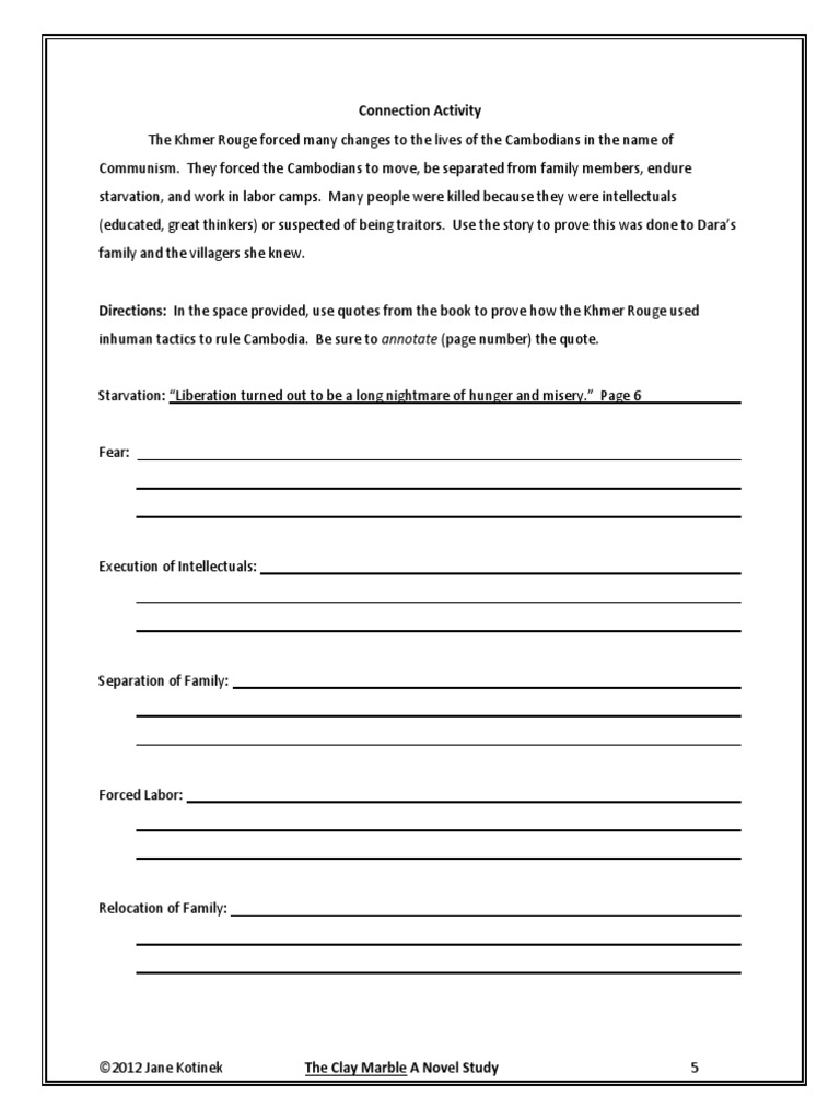 The Clay Marble - Connection Activity | PDF