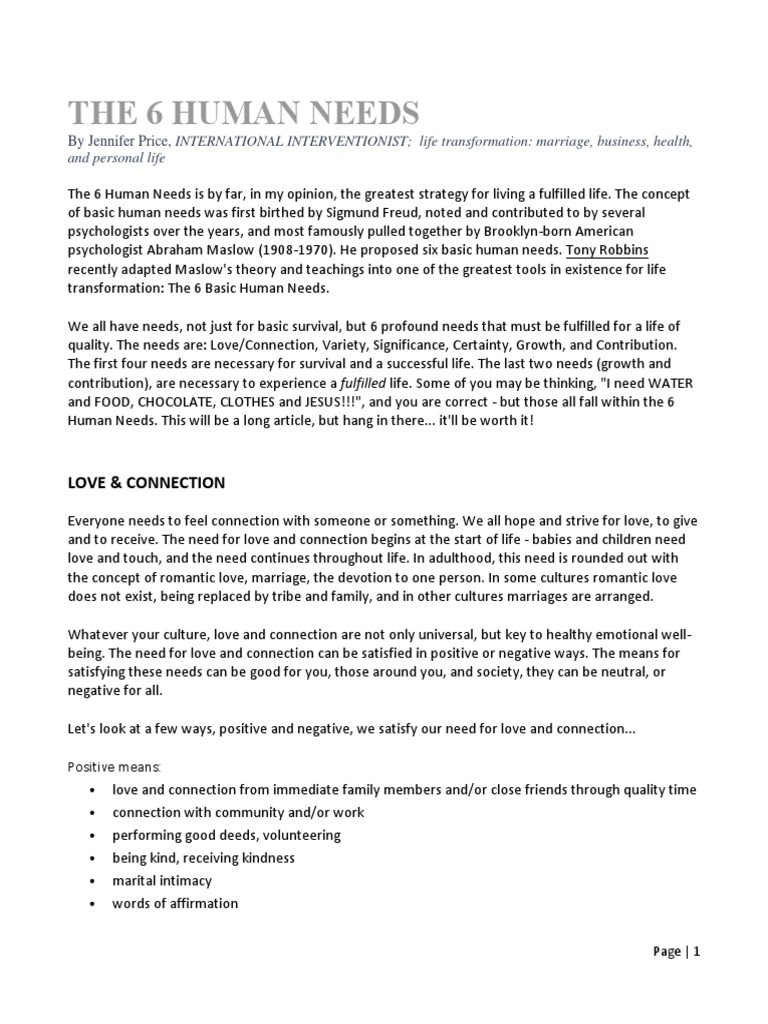 The 6 Human Needs | PDF