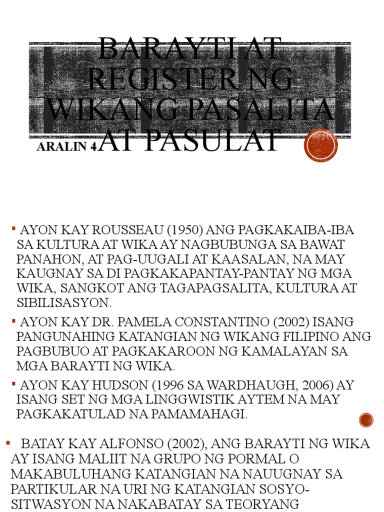 Barayti at Register NG Wikang Pasalita at Pasulat | PDF