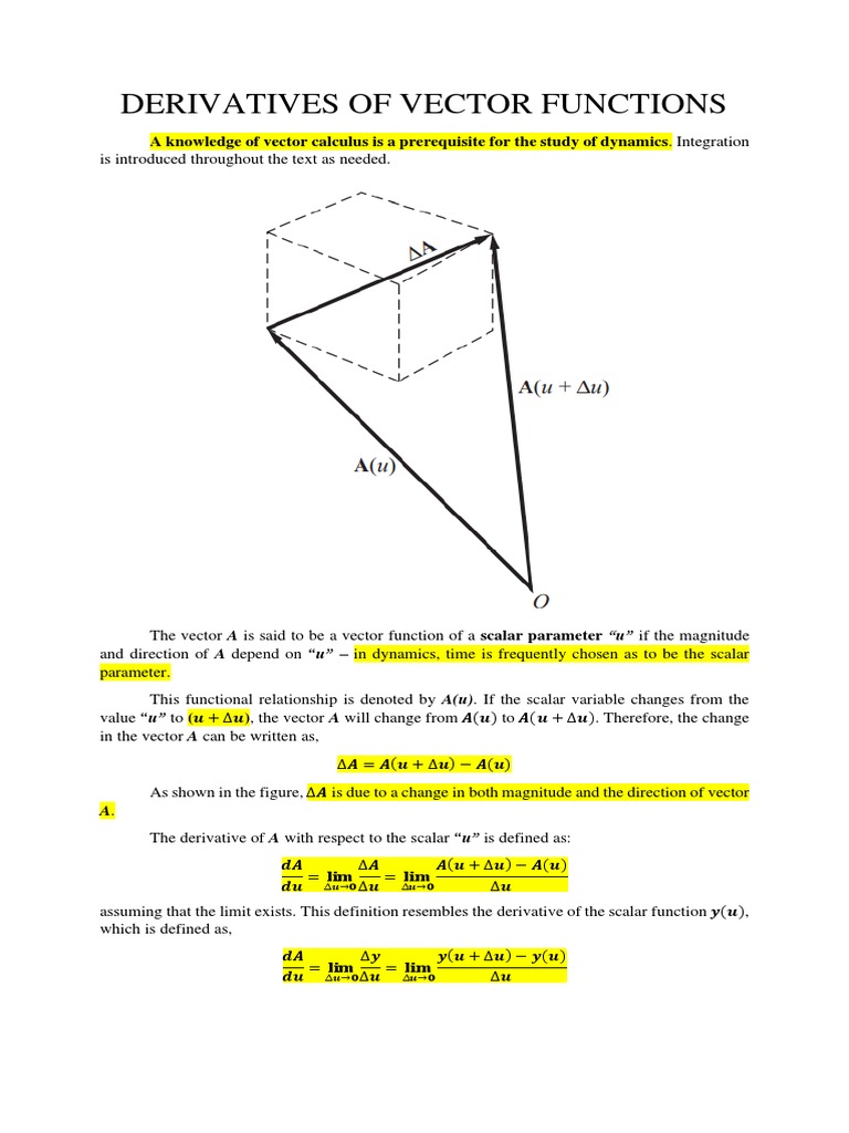 Derivatives Of Vector Functions Pdf