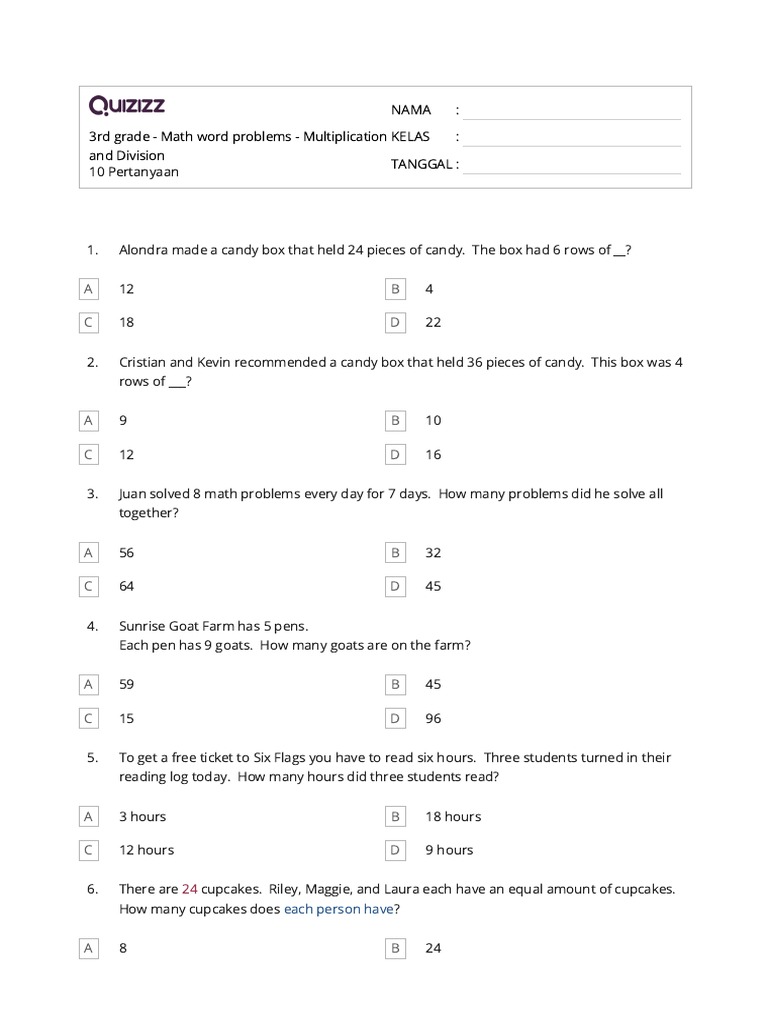 3rd Grade Math Word Problems Multiplication And Division PDF