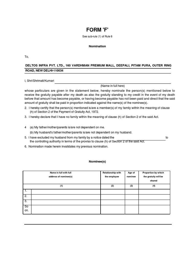 Gratuity Form (F) | PDF | Law