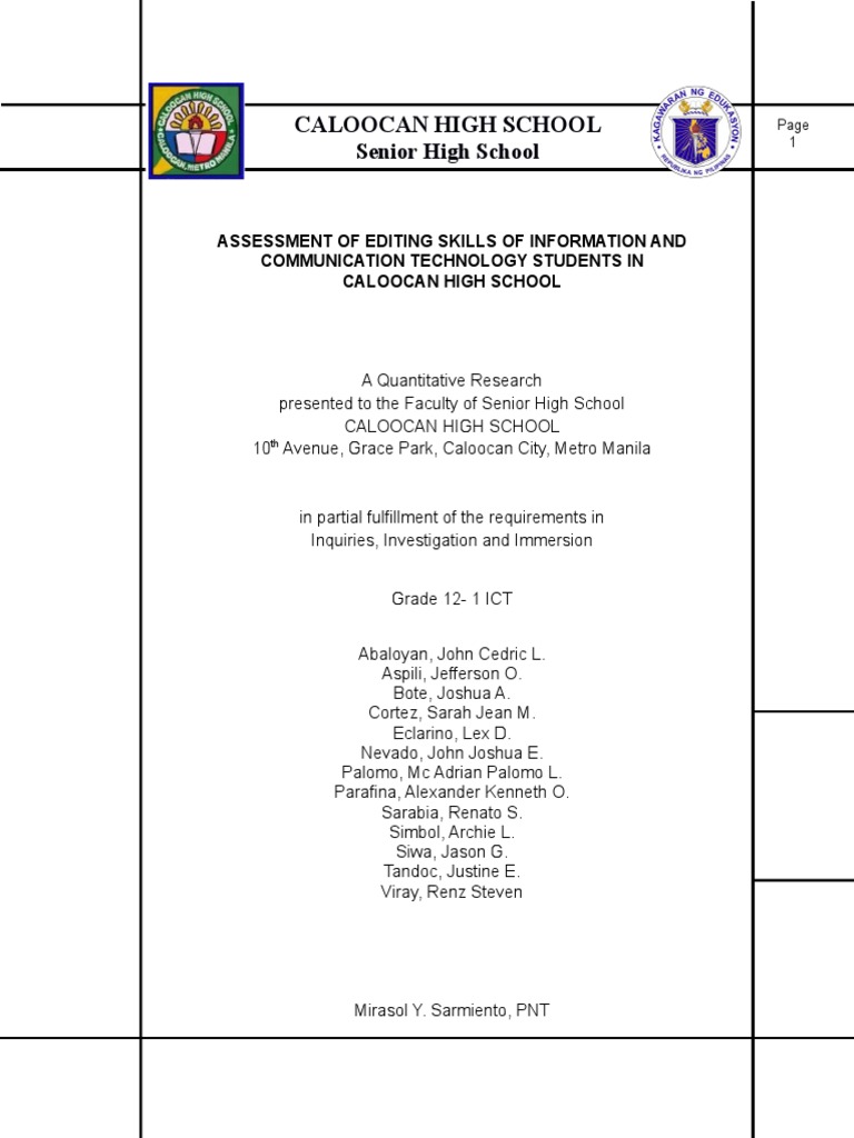 Assessing ICT Editing Skills in Caloocan | PDF | Survey Methodology ...