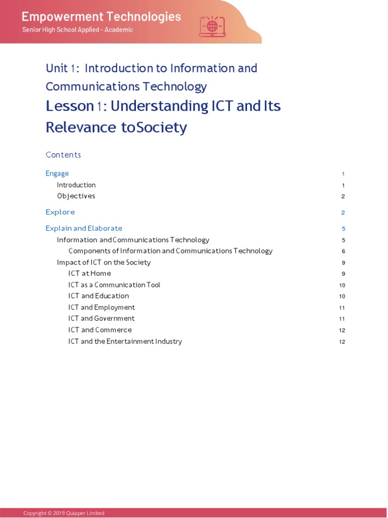 U1 Empowerment Technologies Lesson 1 | PDF | Educational Technology | Computer Hardware
