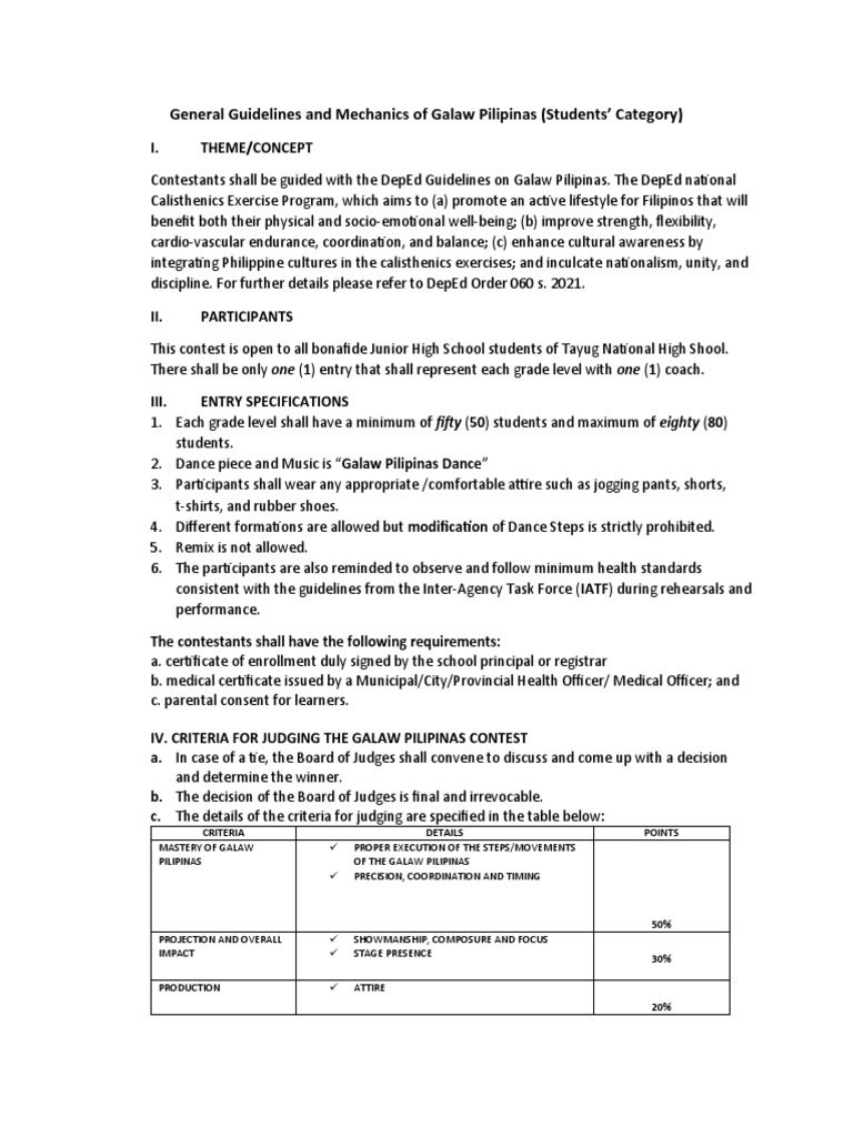 General Guidelines and Mechanics of Galaw Pilipinas | PDF