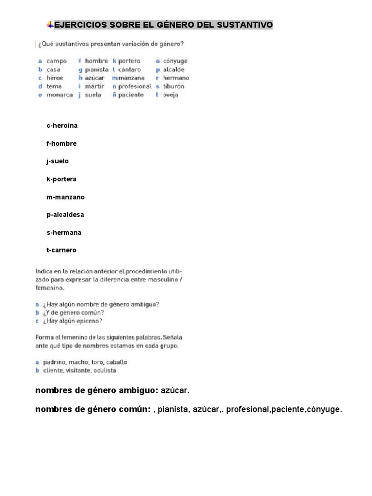 Ejercicios de género y número del sustantivo | PDF | Clásicos