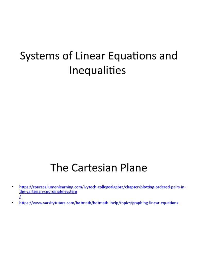 Systems of Linear Equations and Inequalities | PDF | Equations | Inequality (Mathematics)