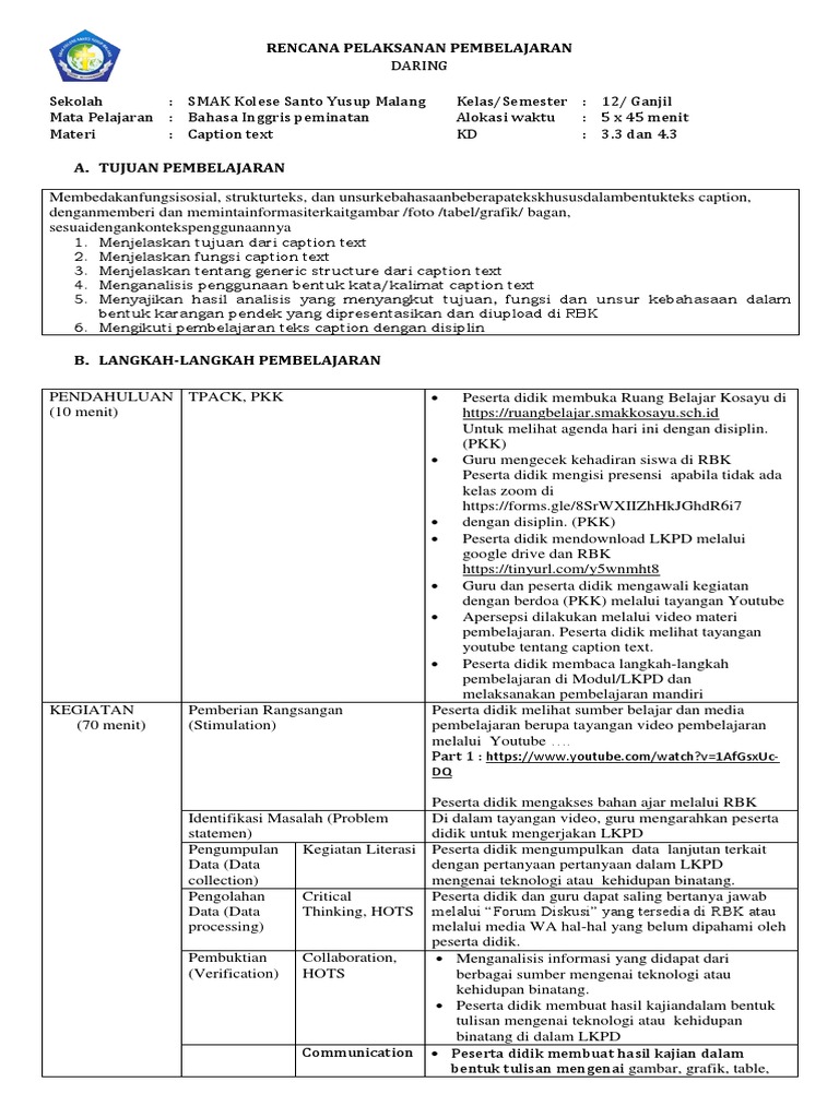 Contoh Teks Caption dalam Pembelajaran | PDF