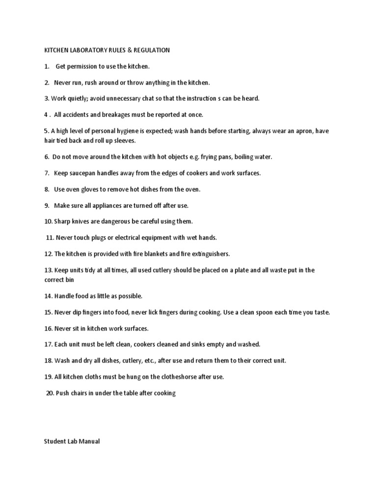KITCHEN LABORATORY Procedures | PDF | Kitchen | Foods